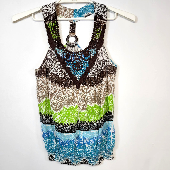 Cato | Tops | Cato Boho Tank Top Womens M Floral Crochet Racerback Ring ...
